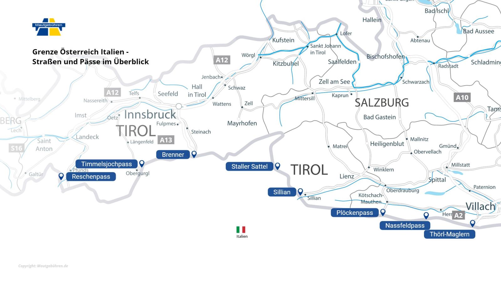 Grenze Österreich Italien - Straßen und Pässe im Überblick